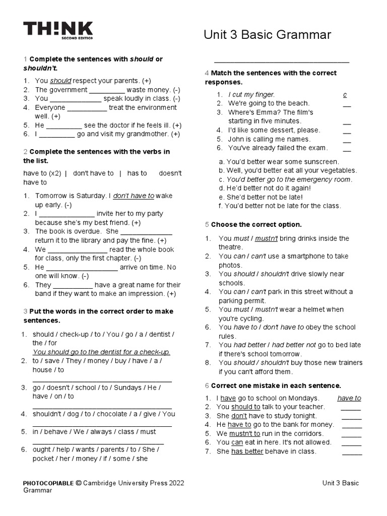 Thk2e BrE L3 Grammar Basic Unit 3 | PDF Thk2e BrE L3 Grammar Basic Unit 3 | PDF