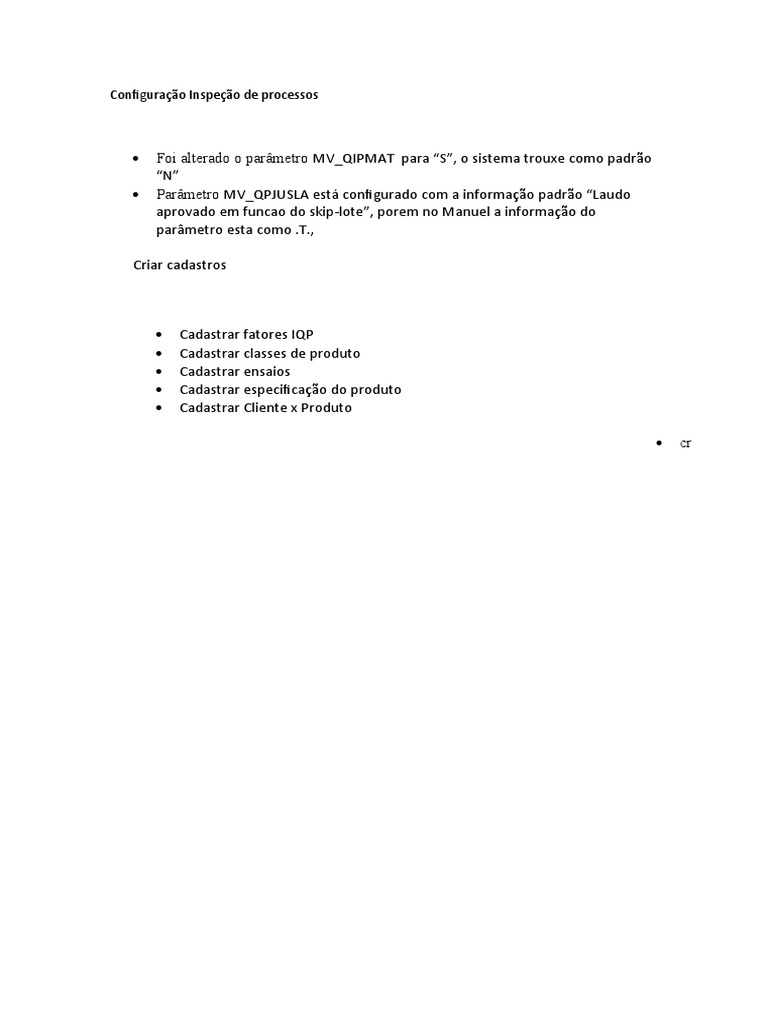 Configuração Inspeção de Processos | PDF
