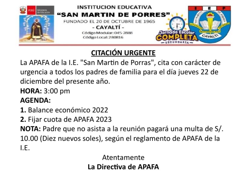 Comunicado APAFA | PDF