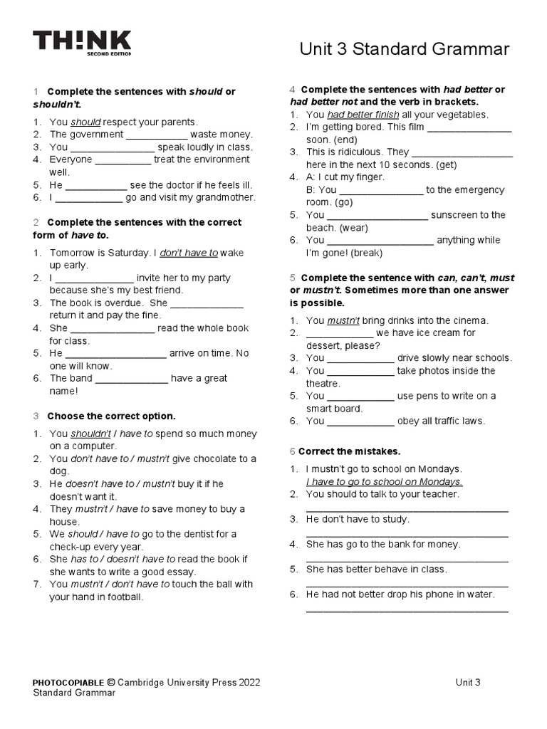 Thk2e BrE L3 Grammar Standard Unit 3 | PDF Thk2e BrE L3 Grammar Standard Unit 3 | PDF