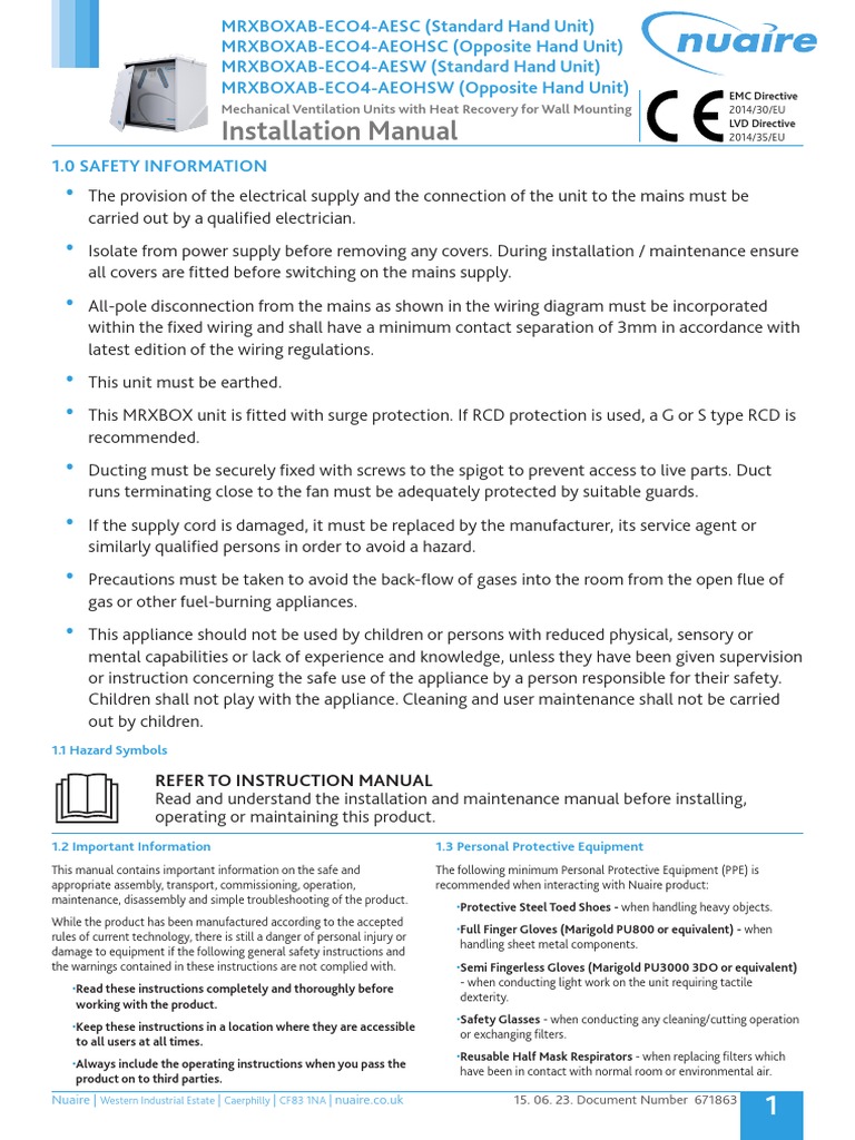 MRXBOXAB-ECO4-AESW - MVHR For Wall Mounting | PDF | Duct (Flow) | Electrical Wiring