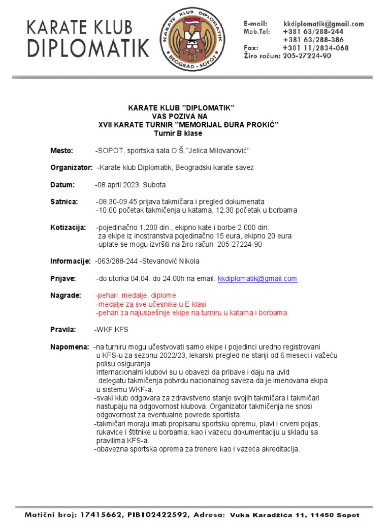 Turnir Memorijal Đura Prokić 2023 | PDF