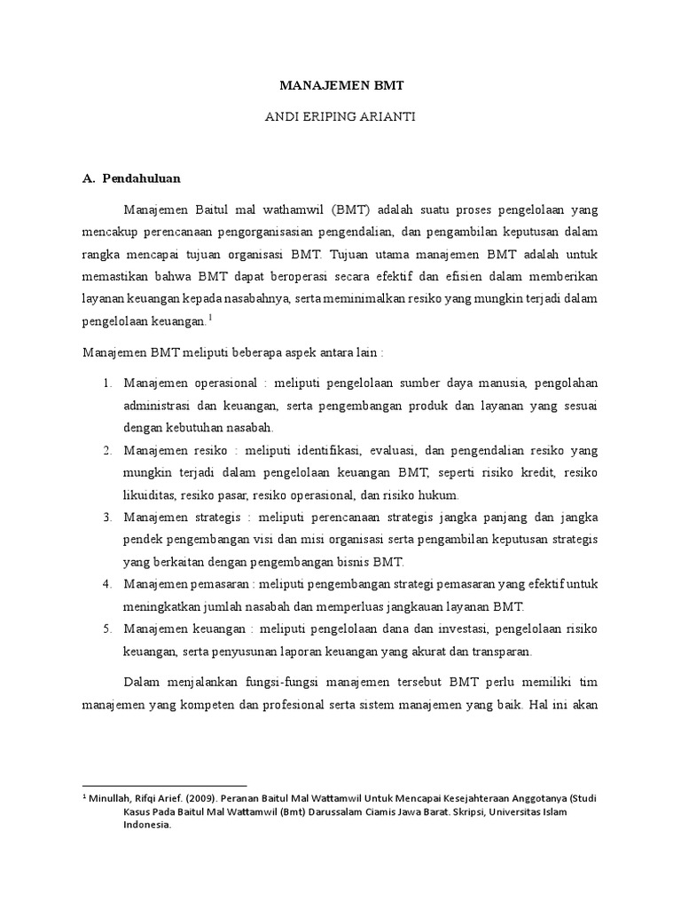 Manejemen BMT | PDF | Bisnis | Pengelolaan Keuangan & Uang