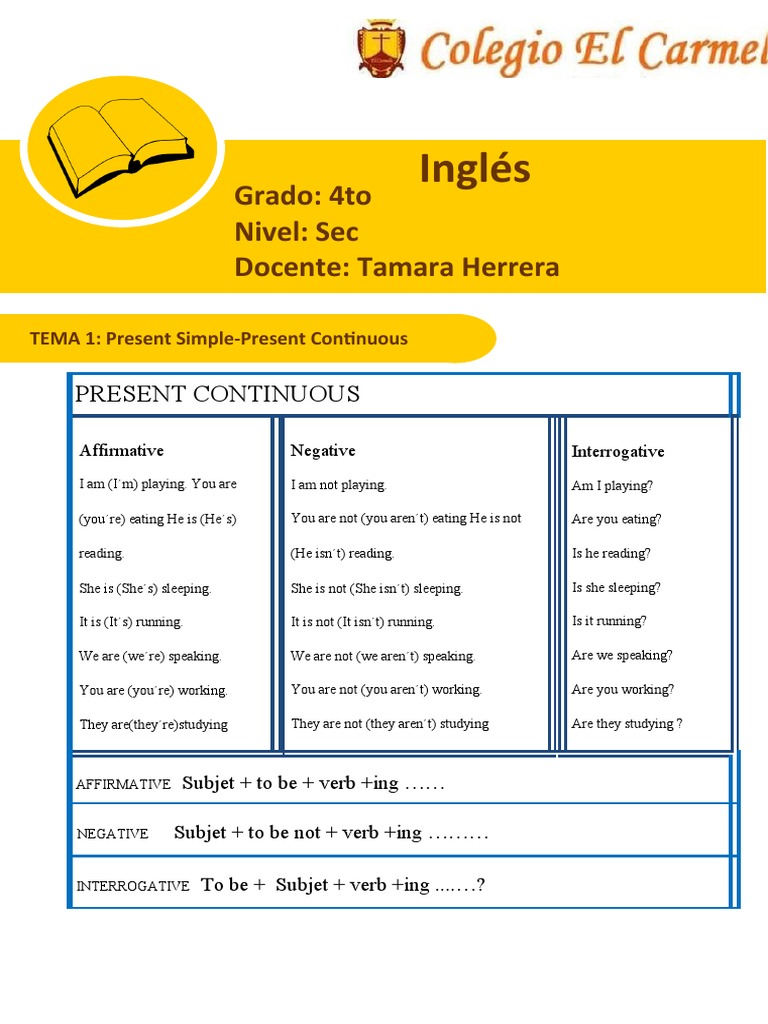 5to Inglés Tema 1 Bim 1 Present Continuous and Simple | PDF | Language Mechanics | Language Families