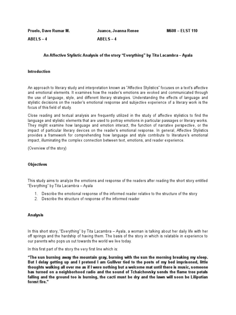 The Affective Stylistic Analysis On The Story Everything by Tita ...