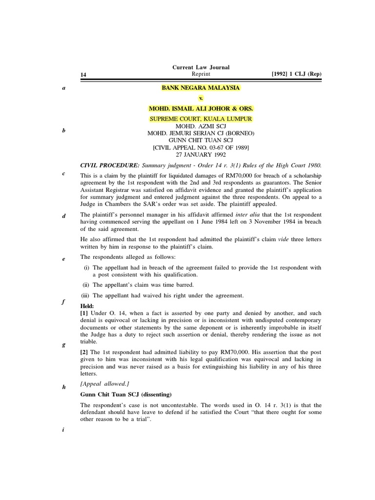 A - BANK NEGARA MALAYSIA v. MOHD ISMAIL ALI JOHOR - ORS | PDF ...