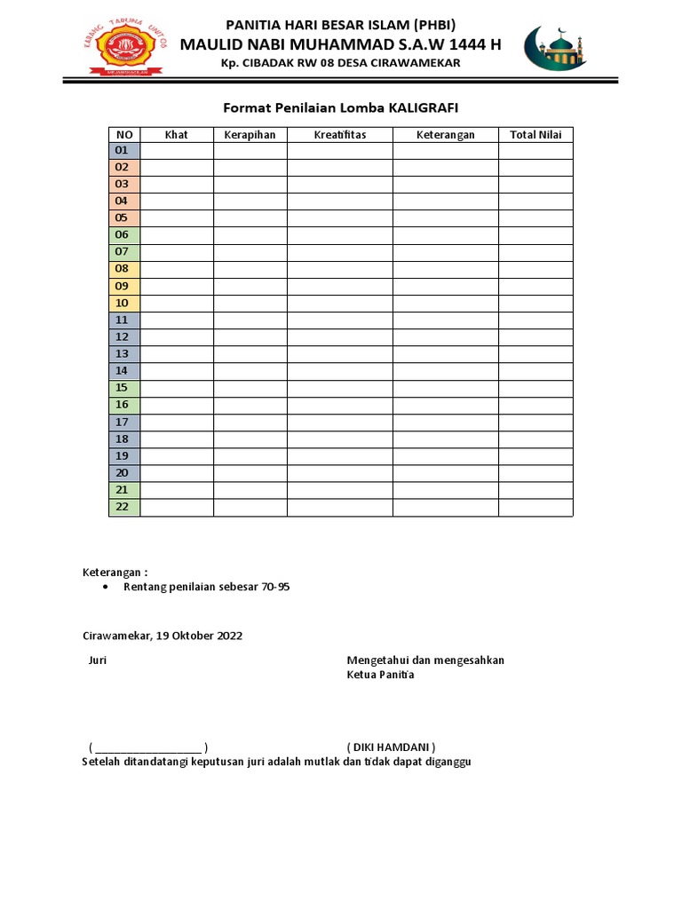 Form Penilaian Lomba | PDF