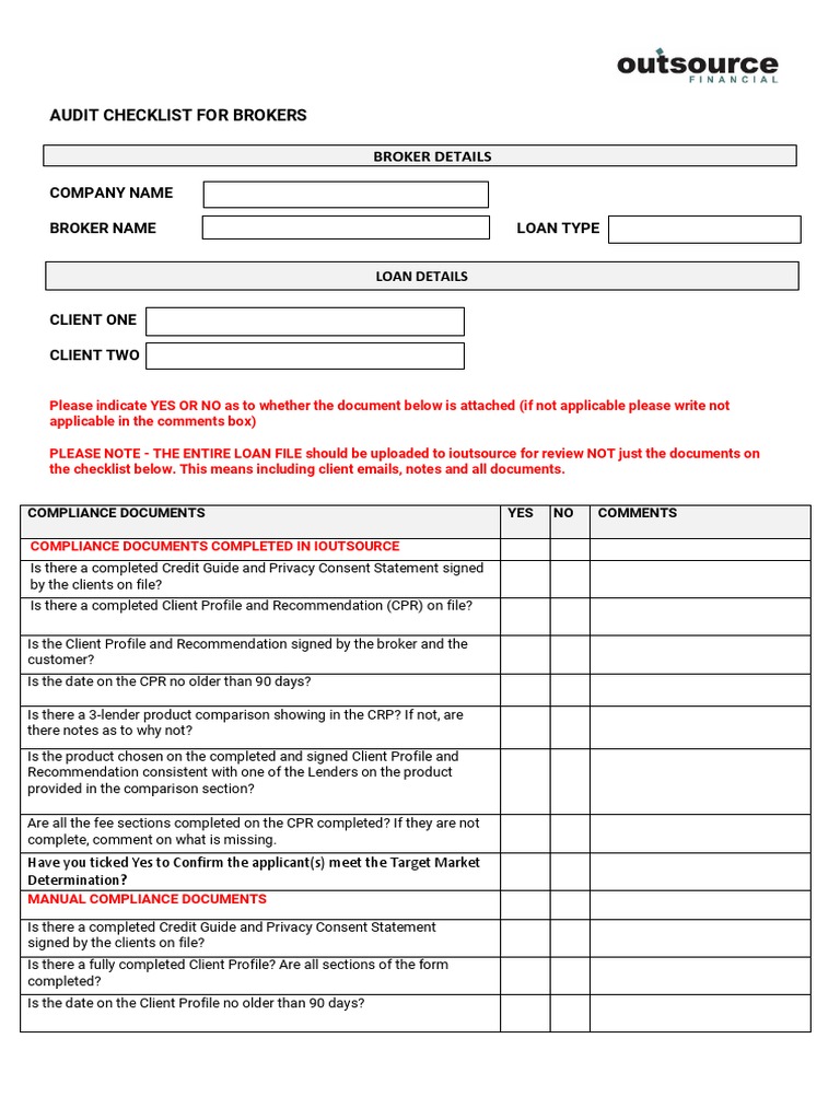Audit-Checklist-for-Brokers-01102021 | PDF | Loans | Business