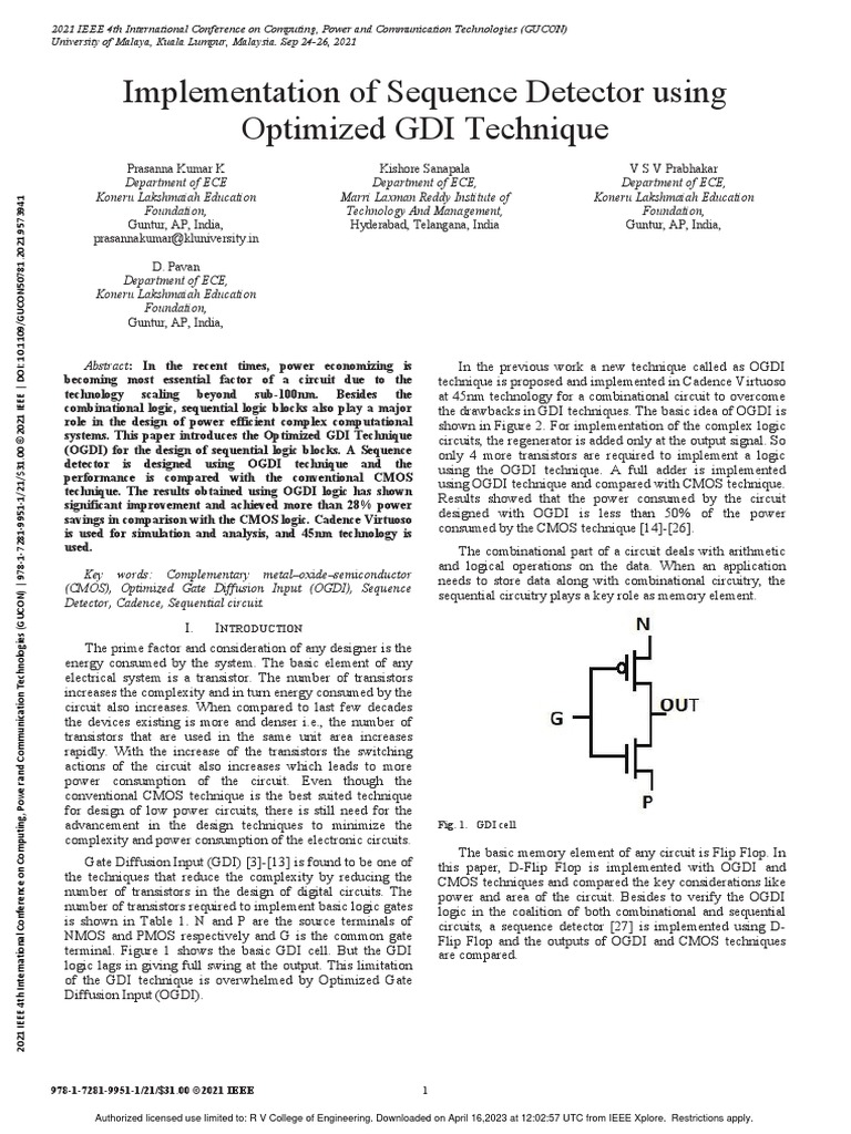 Implementation_of_Sequence_Detector_using_Optimized_GDI_Technique-1 | PDF | Logic Gate | Cmos
