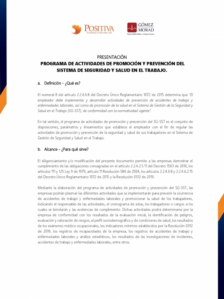 SG - Sst-Pro-05 Programa de Actividades de Promoción y Prevención Del SG-SST | PDF