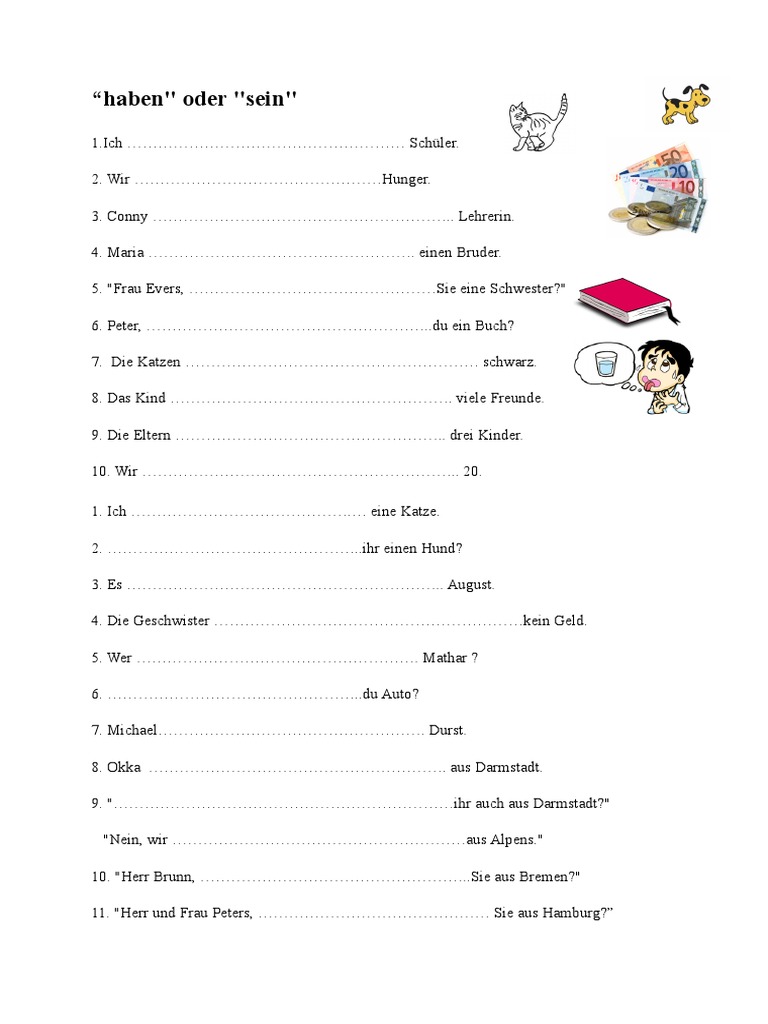 Verben Haben Sein Arbeitsblatter - 80929 | PDF
