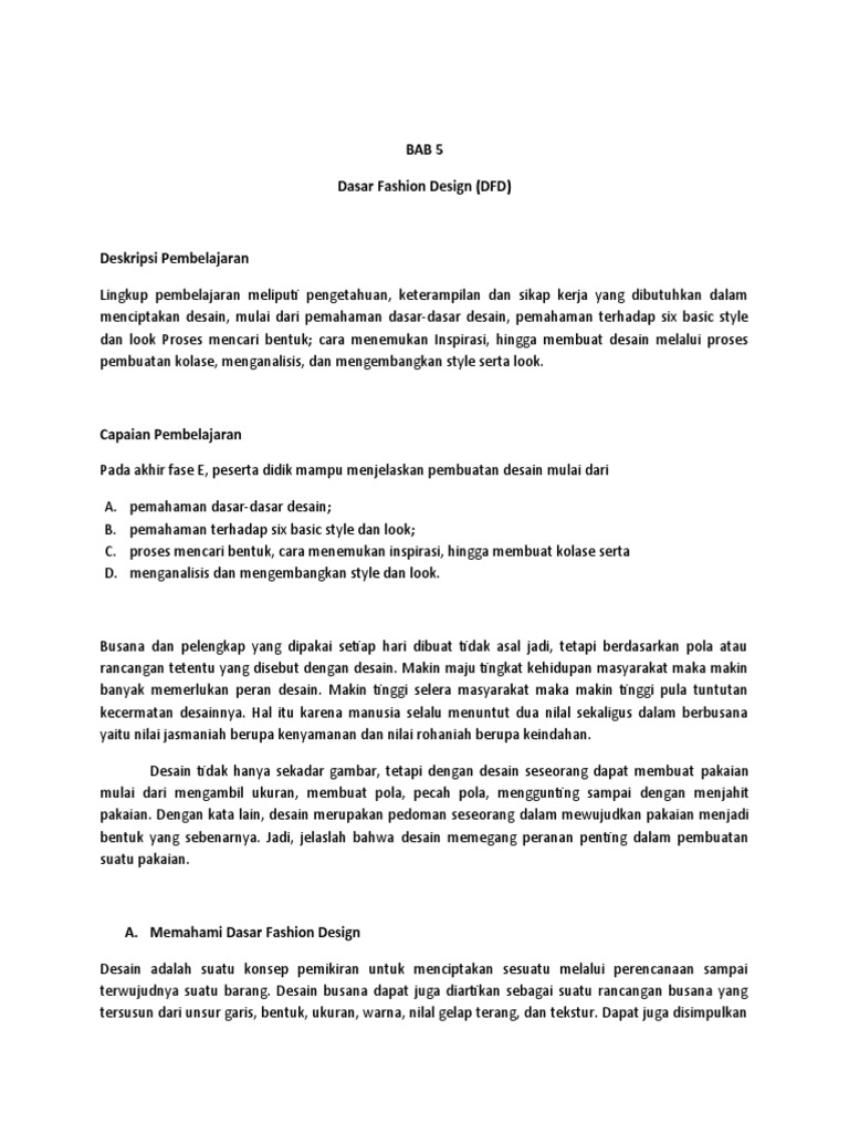 BAB 5 Dasar Fashion Design | PDF