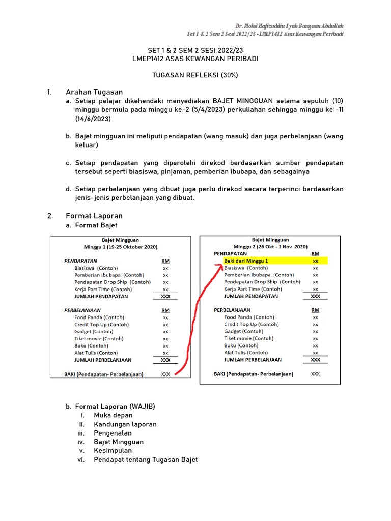 SEM 2 2022 2023 - Tugasan Refleksi Dan Rubrik Penilaian | PDF