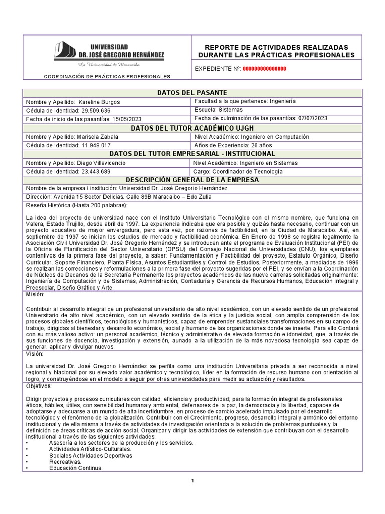 Reporte de Actividades de Practicas Profesionales III FACES - FING y IV ...