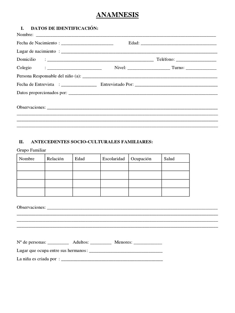 Formato Anamnesis | PDF