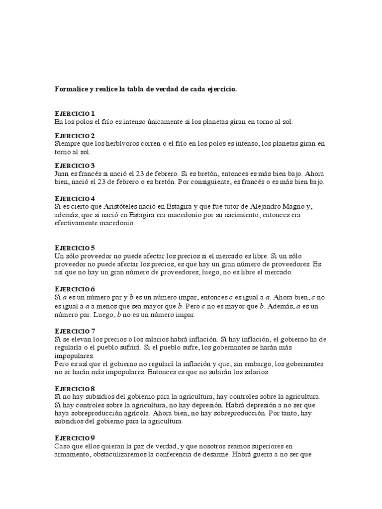 Ejercicios de Formalización . | PDF