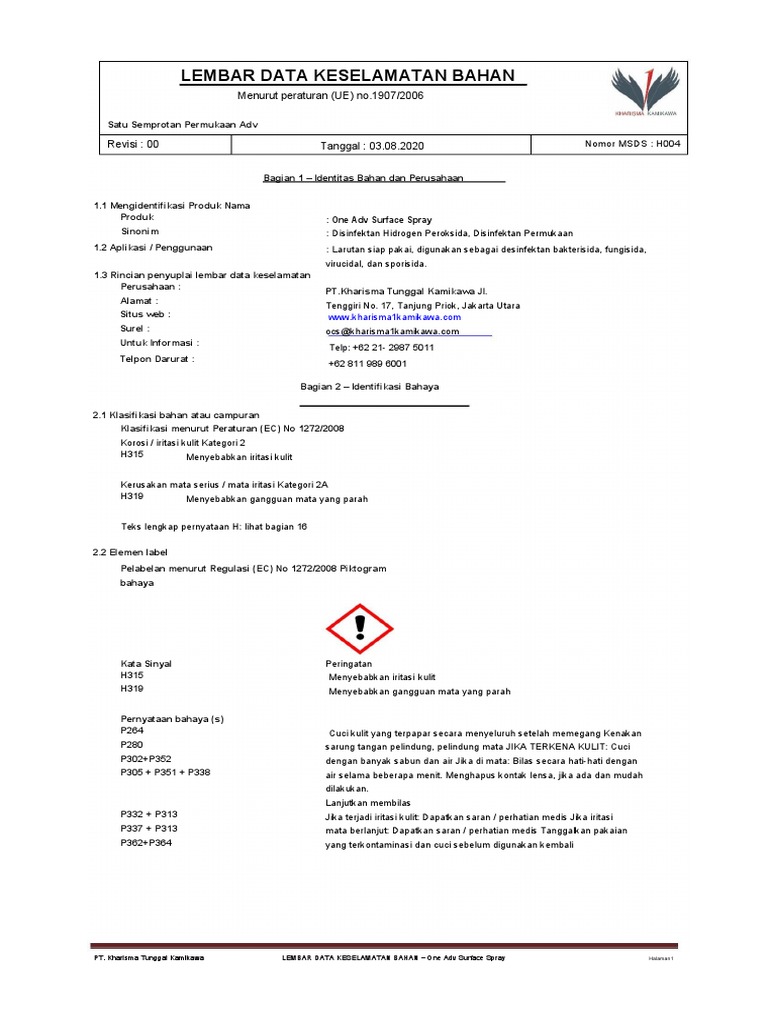 MSDS One Adv Surface Spray | PDF