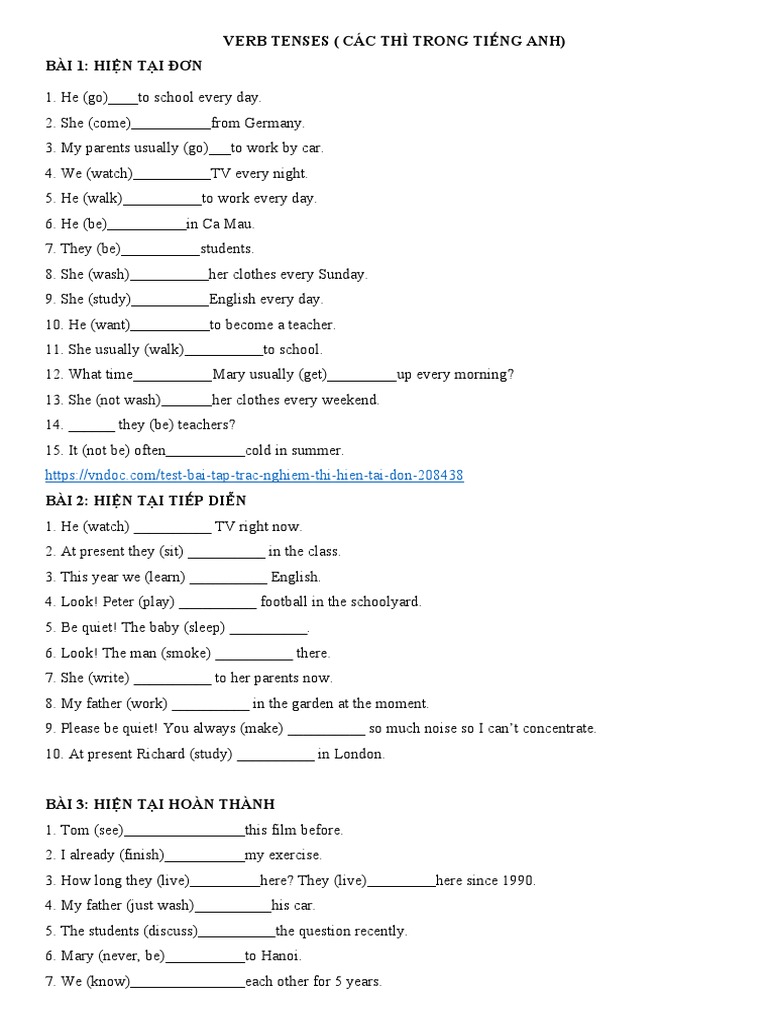 Verb Tenses - Bai Tap | PDF
