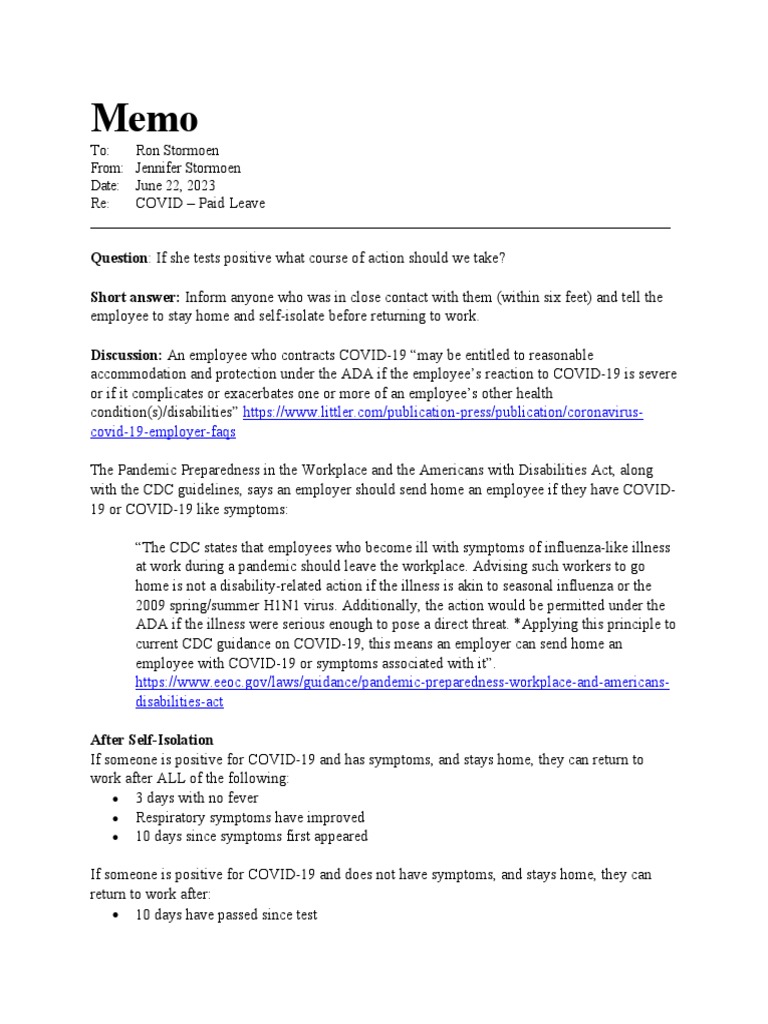 COVID - Paid Leave Memo | PDF | Employment | Medicine