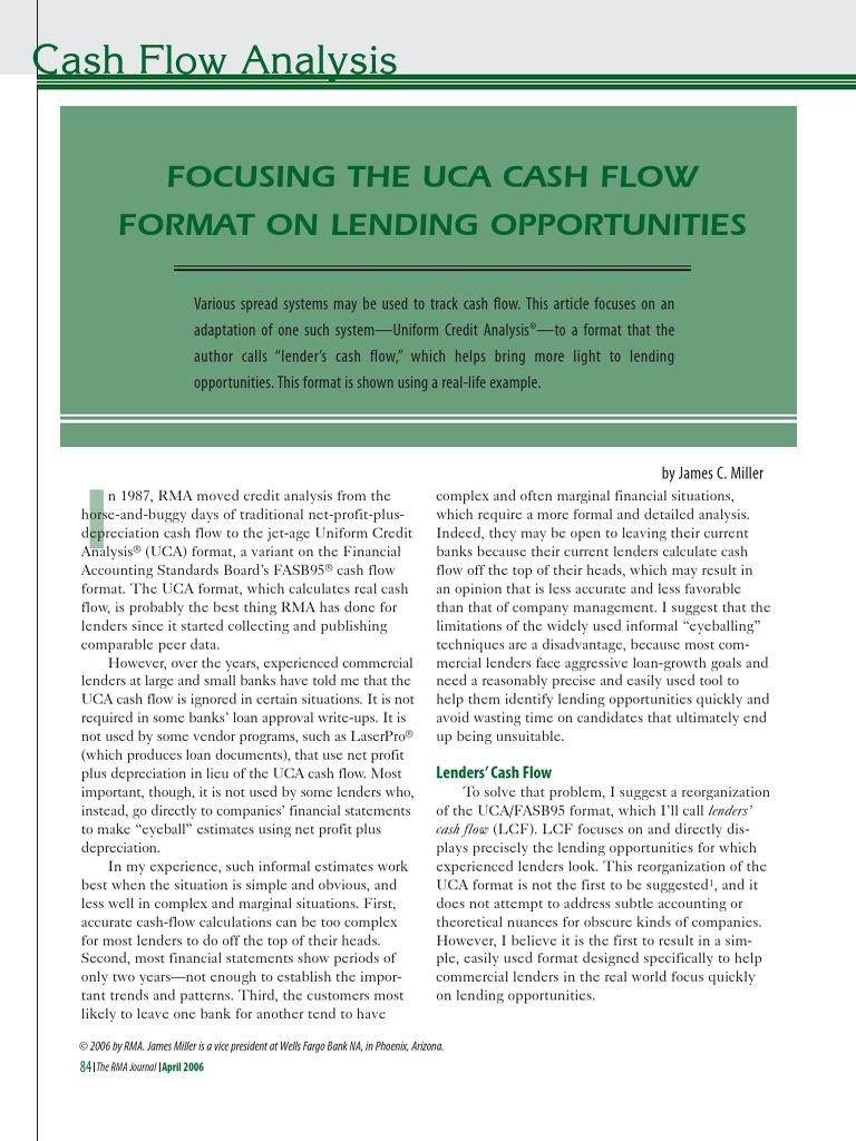 Focusing The UCA Cash Flow Format On Lending Opportunities | PDF
