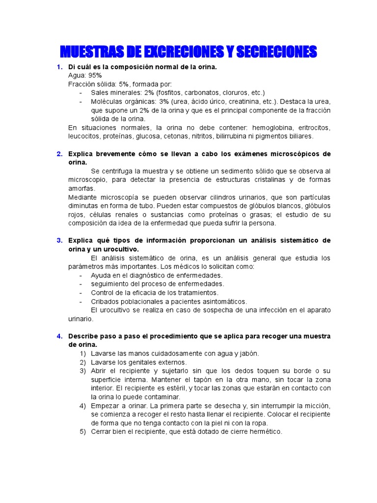 Muestras de Excreciones y Secreciones | PDF | Semen | Orina