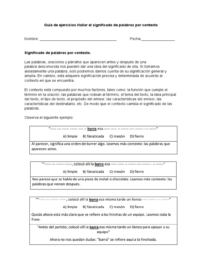 Guía de Ejercicios Hallar El Significado Por Contexto 02 - 11 | PDF ...