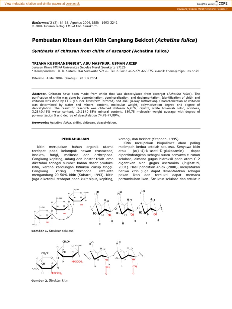 Sintesis Kitosan dari Kitin Bekicot | PDF