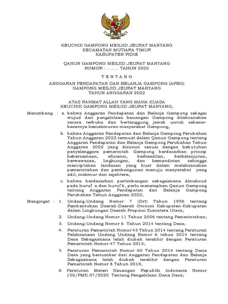 3 - QANUN Gampong NO. 04 APBG 2022 | PDF