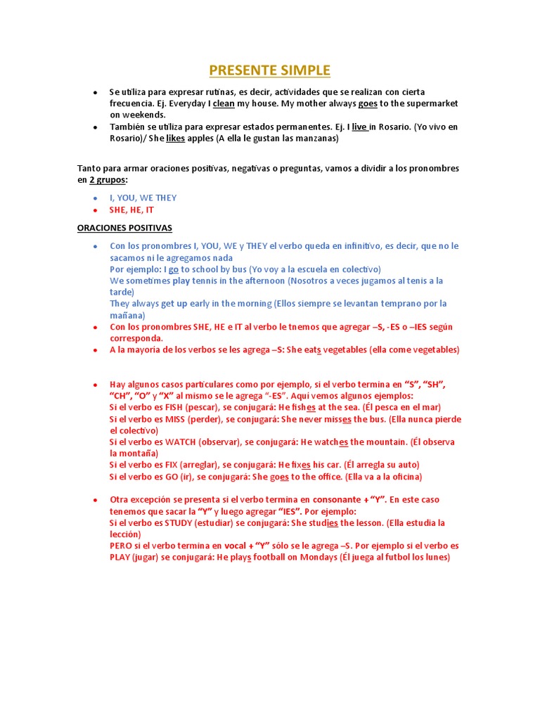 PRESENTE SIMPLE Oraciones Afir. y Neg. | PDF | Morfología Lingüística | Lingüística