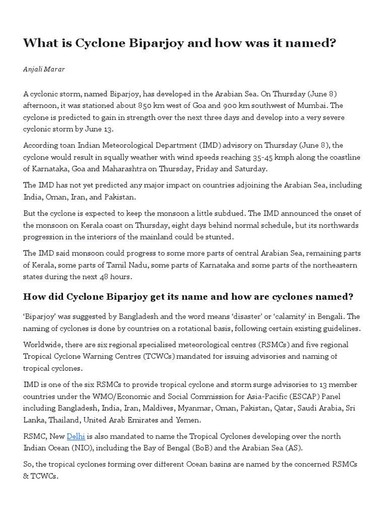 What Is Cyclone Biparjoy and How Was It Named Explained News, The ...
