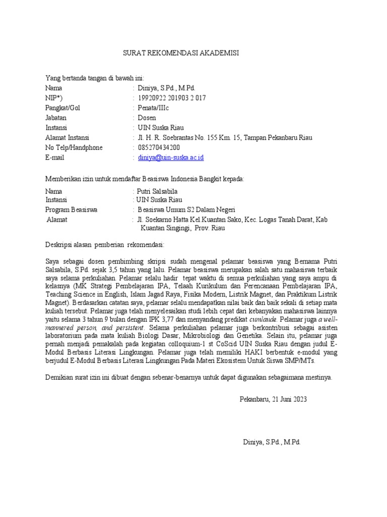 03-Format-Surat-Rekomendasi-Akademisi | PDF