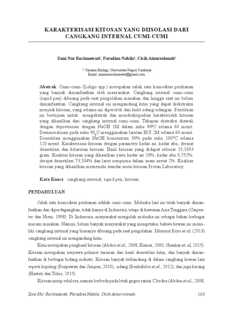 Karakterisasi Kitosan Yang Diisolasi Dari Cangkang Internal Cumi - Cumi | PDF