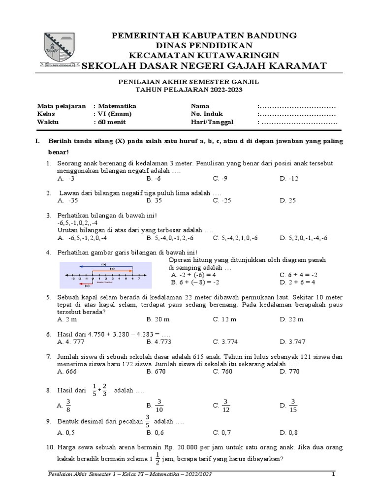 Kls 6 Matematika Master Soal Pas Ganjil 2022-2023 | PDF