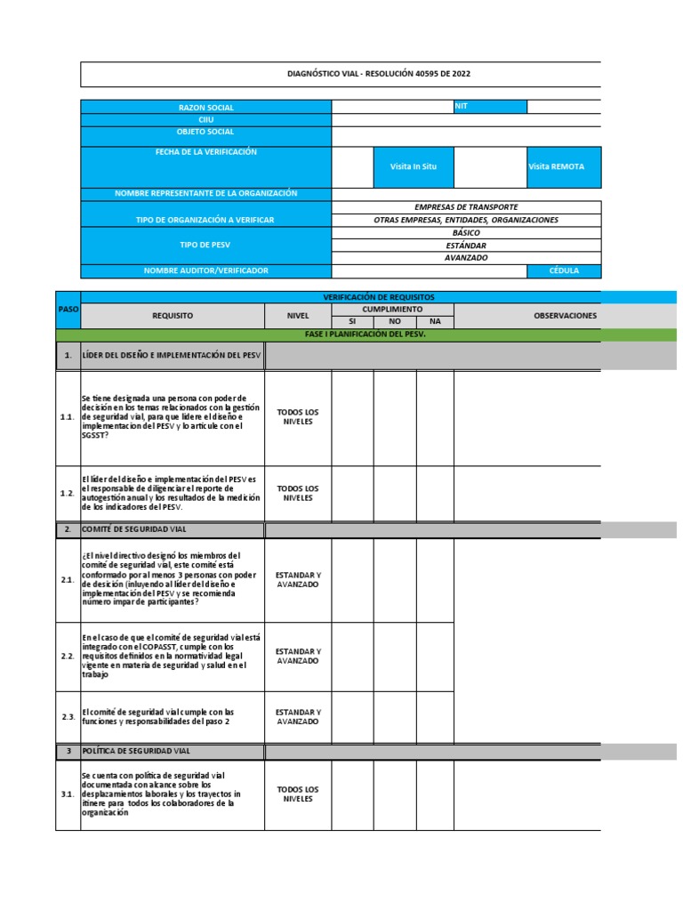 Check LIST PESV 2022 | PDF | Planificación | Seguridad vial