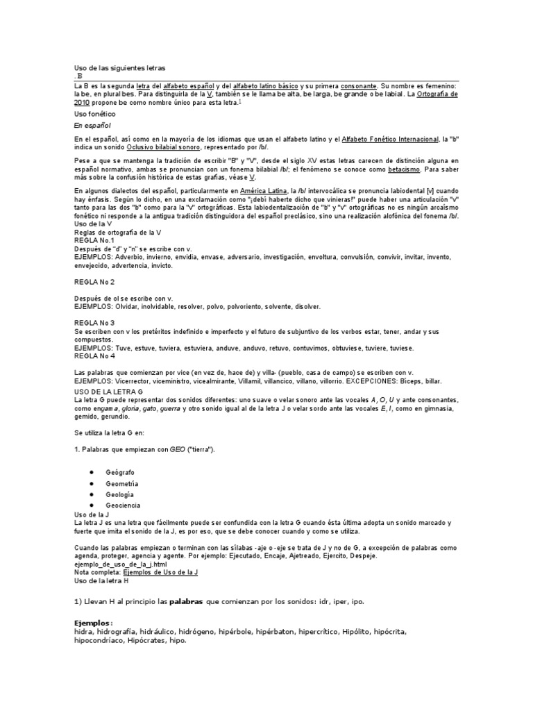 Uso de Las Siguientes Letra B, V, G, J, H, C, Z | PDF | Comunicación ...