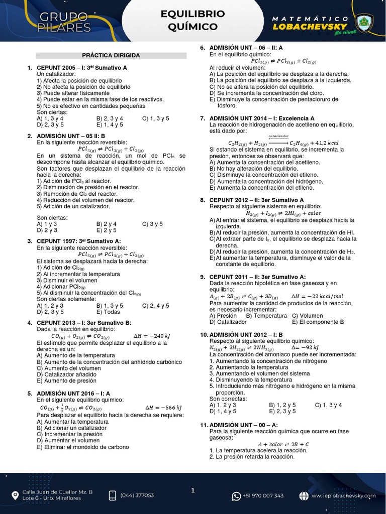 Equilibrio Químico | Descargar gratis PDF | Equilibrio químico | Catálisis