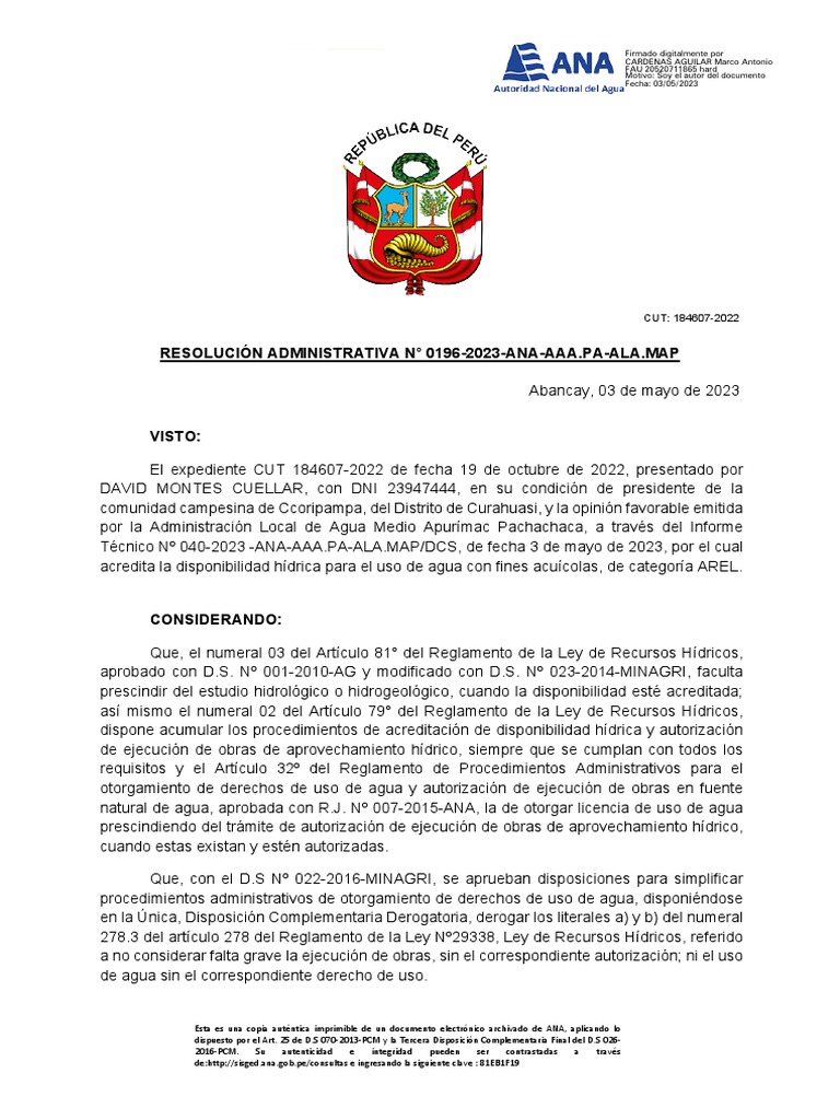 Resolución Administrativa #0196-2023-Ana-Aaa - Pa-Ala - Map | PDF ...
