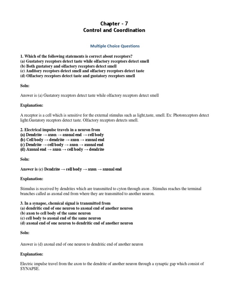 NCERT Exemplar Ques Ans Class10 Control n Coordination | PDF | Neuron ...