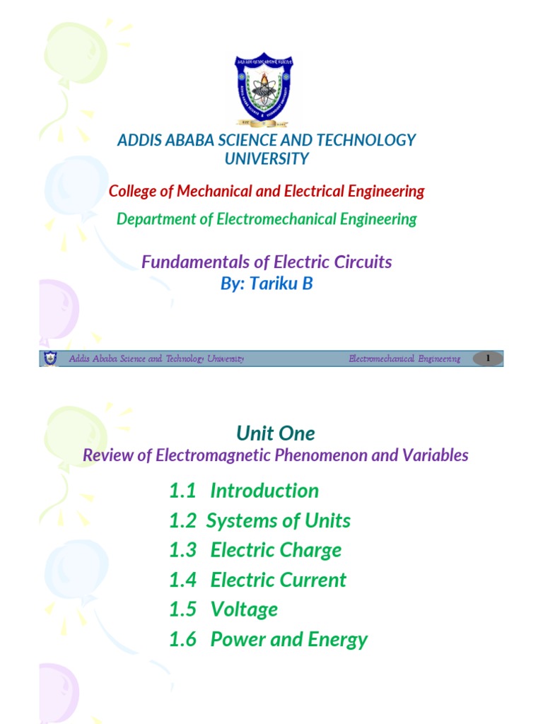 Unit One - Fundamentals of Electrical Circuit | PDF | Electromagnetic Induction | Inductance