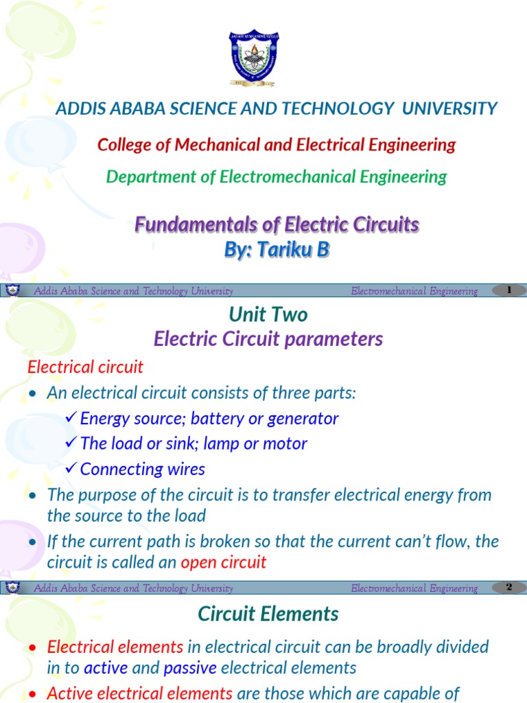 Unit Two - Electrical Circuit Parameters | PDF | Capacitor | Electrical Network