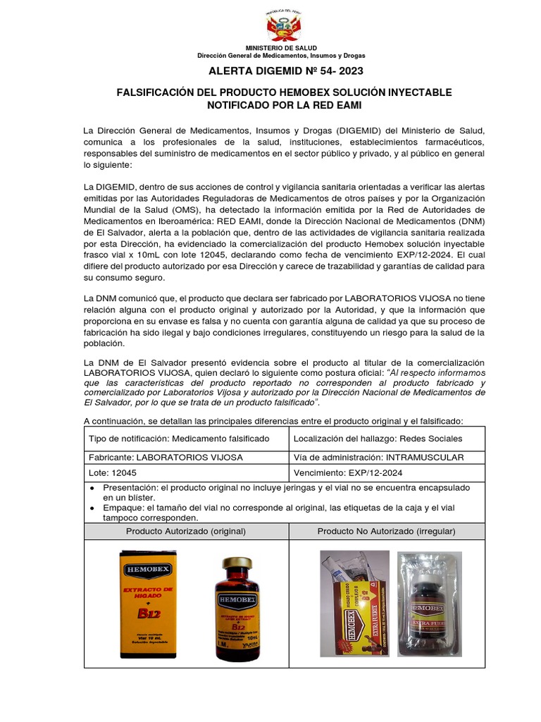 Alerta 54-23 | PDF | Medicamentos con receta | Cuidado de la salud