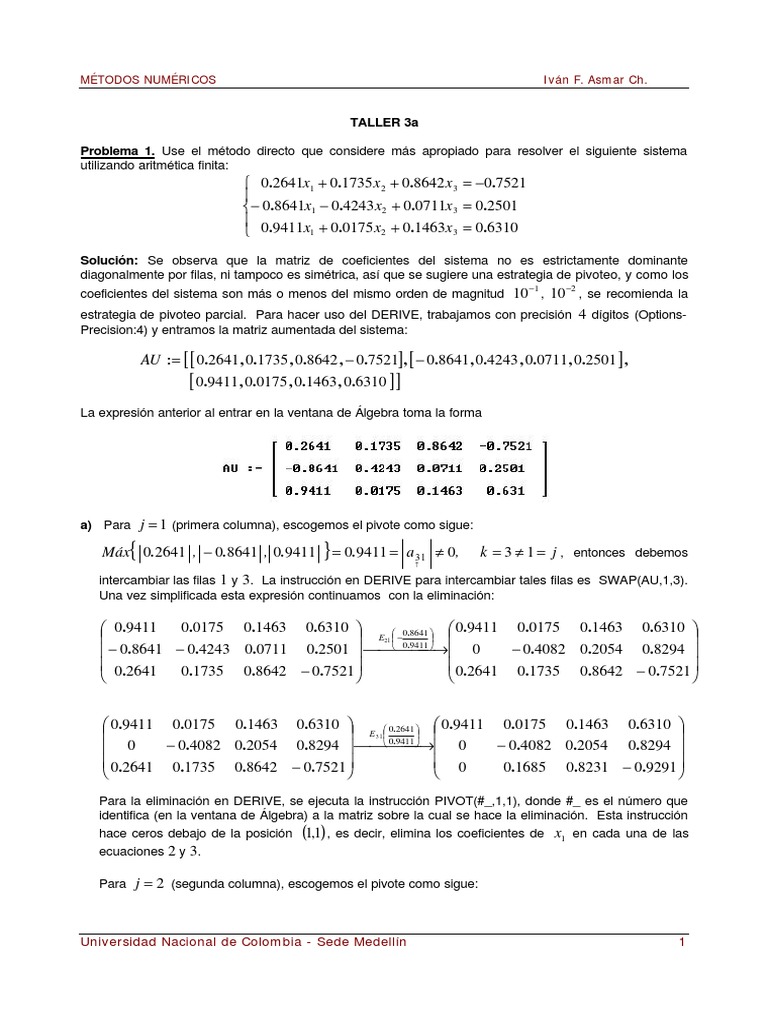 Ejercicio Resuelto de Un Sistema de Ecuaciones Por Método Di | PDF | Análisis numérico | Valores ...