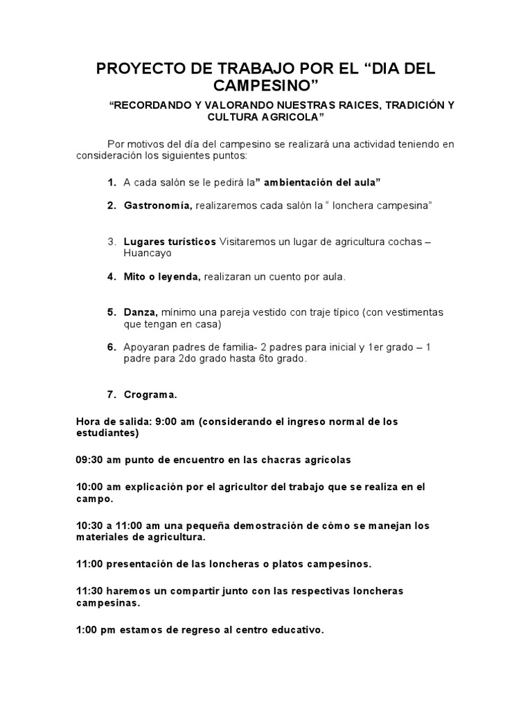Proyecto Del Dia Del Campesino | PDF