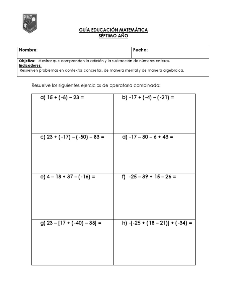 Guía Enteros Operatoria Combinada 05-04 (3) | PDF