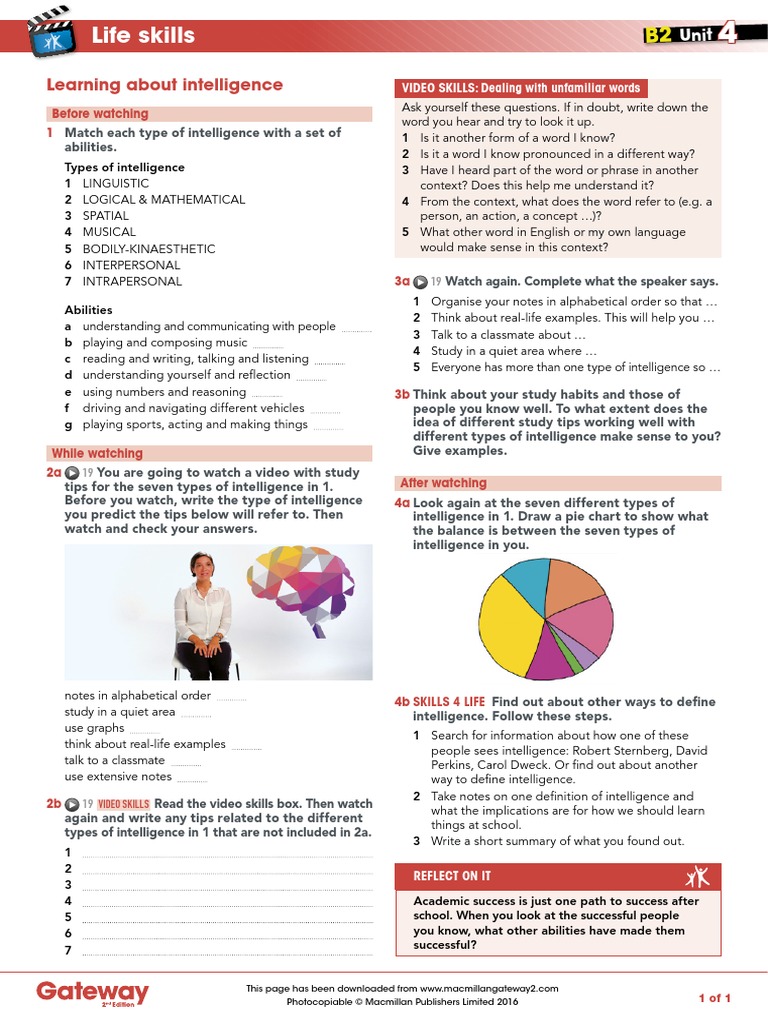 B2 UNIT 4 Life Skills Video Worksheet | Download Free PDF | Intelligence | Word