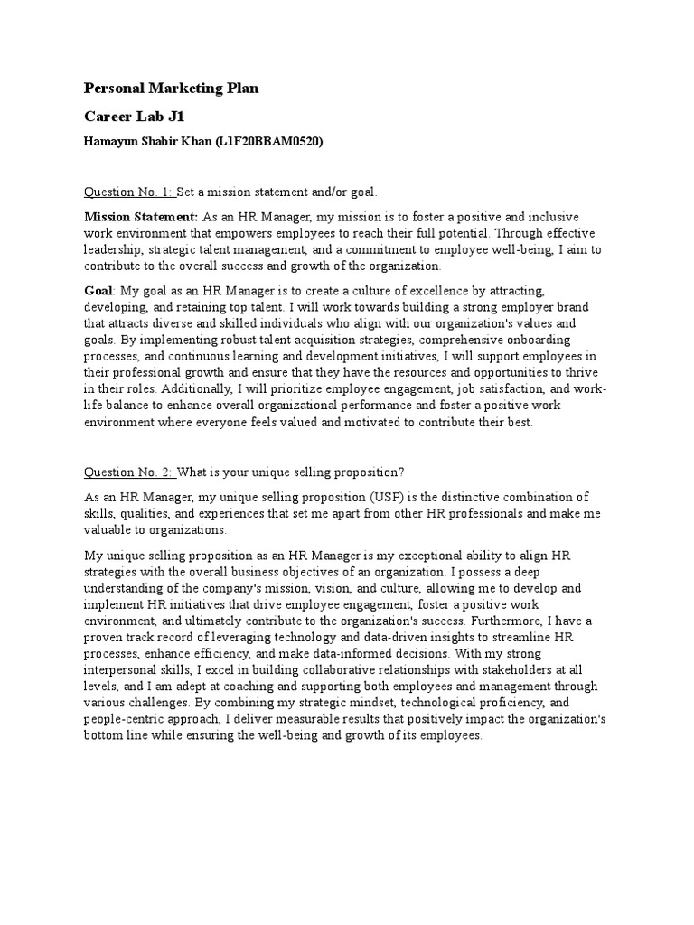 Personal Marketing Plan | Download Free PDF | Strategic Management ...