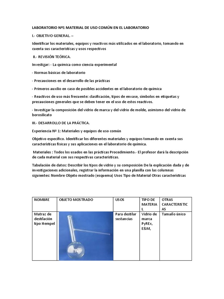 Lab N°1 Exp 1 Materiales de Laboratorio (2) - Bibliografia | PDF ...