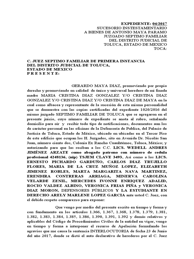 Apelacion Auto Declarativo de Herederos Gerardo Maya Diaz | PDF ...