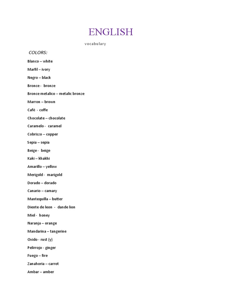 Vocabulario Basico en Ingles | PDF