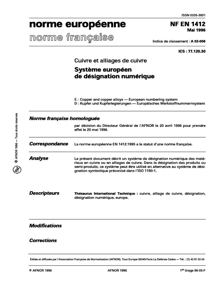 A 02-006 - EN 1412 - Cuivre Et Alliages en Cuivre | PDF
